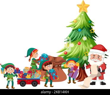 Santa Claus and elfs delivery gift for Christmas illustration Stock ...