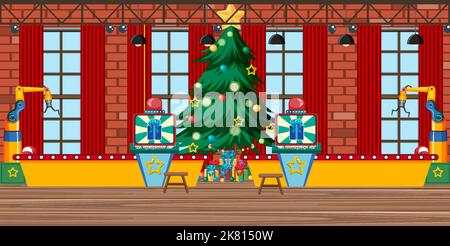 A factory scene indoor Christmas theme illustration Stock Vector Image ...