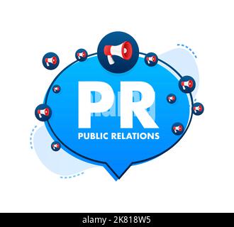 PR agency logo, public relations icon, megaphone with stars, promotion ...
