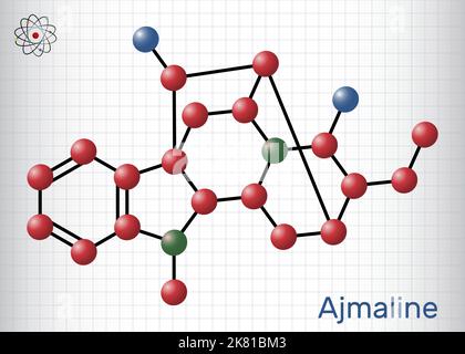 Ajmaline molecule. Skeletal chemical formula. Paper packaging for drugs ...