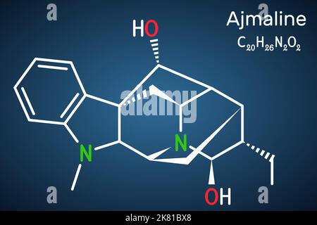 Ajmaline molecule. Skeletal chemical formula. Paper packaging for drugs ...