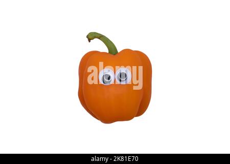 Orange Bell Pepper face with Googly Eyes Stock Photo - Alamy