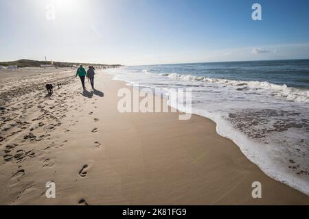 walkers on the beach in Oostkapelle on the peninsula Walcheren, Zeeland ...