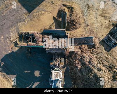 Composting plant, biowaste is composted, sorted by size, smaller parts ...