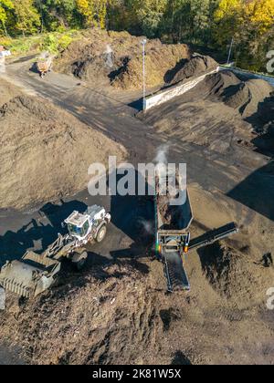 Composting plant, biowaste is composted, sorted by size, smaller parts ...