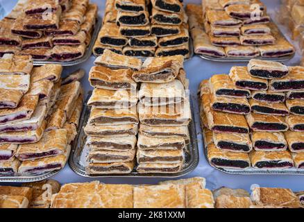 Poppy seed and cherry Hungarian Strudel (Rétes) in a street eatery ...