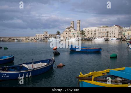Italy, region of Apulia: Molfetta. Overview of the fishing port and the ...