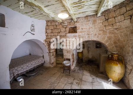 Italy, region of Apulia: Alberobello. Interior of a trullo, Trulli of ...