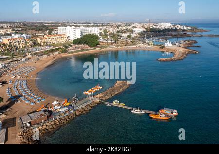 Aerial view of Pernera beach and Agios Nikolaos church, Protaras ...