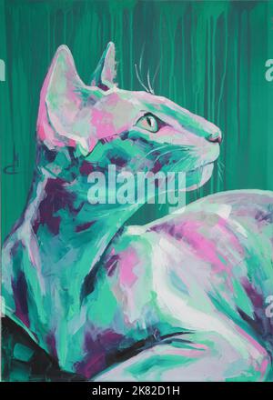 abstract colorful cat muzzle illustration, graphic design concept color ...