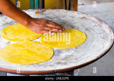 Tortilla making by hand, Oaxaca Mexico Stock Photo - Alamy