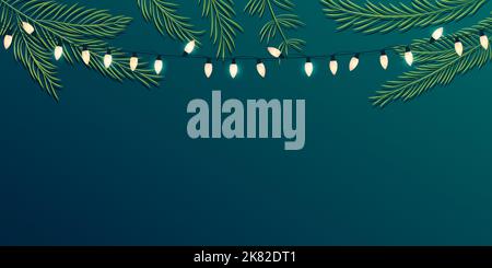 christmas background with fir branches fairy lights and copy space ...