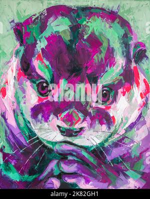 Otter portrait painting in multicolored tones. Conceptual abstract ...