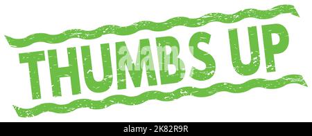 THUMBS UP, text written on pink-black grungy postal stamp Stock Photo ...