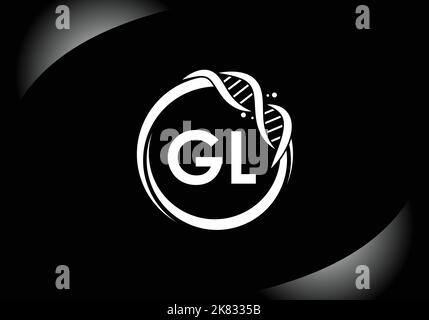 Letter GL monogram alphabet in a circle with DNA. Genetics logo design ...