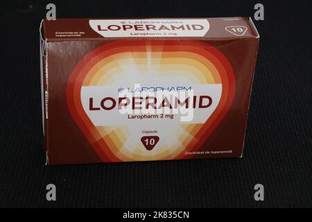 Photo of package of loperamide ("loperamid" in Romanian), a medication ...