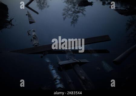 Fog on lake before dawn. Morning fog in forest. Mystical forest Stock ...