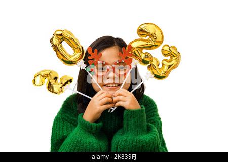 Festive Christmas reindeer made from red decor and headband with ...