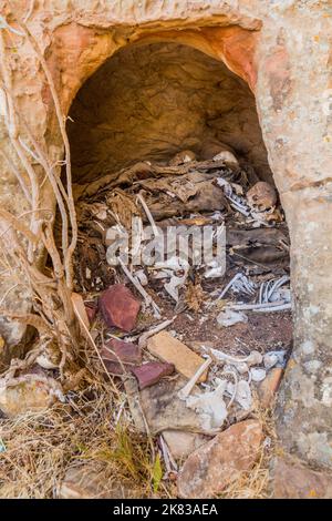 Cave with priests' and monks' bones near Abuna Yemata Guh rock-hewn ...