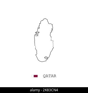 Simple outline map of Qatar, vector silhouette in sketch line style ...
