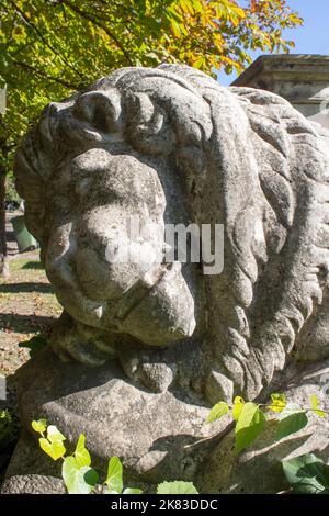 Statue of a sleeping lion on a grave in Dean Cemetery a Victorian ...
