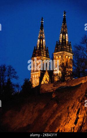 Neo-Gothic twin towers and crowning triangle gable from the Vltava ...