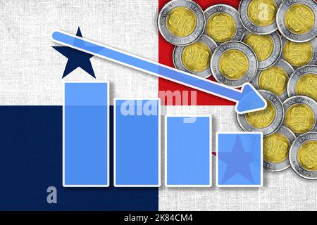 Economy Graph: Down Arrow, Panama Flag and One Balboa Cash Coins Stock ...