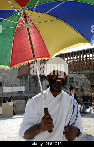 An Ethiopian Jewish priest or kahen, in traditional dress, a member of ...
