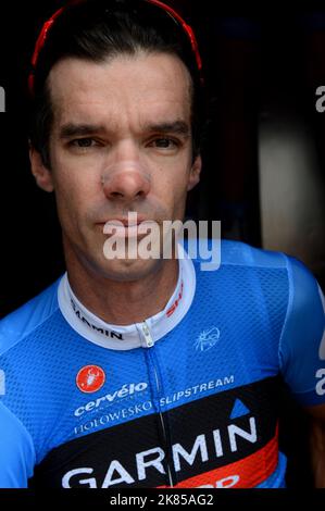 David Millar of Team Garmin Barracuda talks to the press outsie his ...