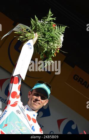 Fredrik Kessiakoff of team Astana takes the mountain leader's jersey on ...