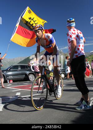 Laurens Ten Dam team Rabobank crosses the finish line, Stage 9 Arc-Et ...