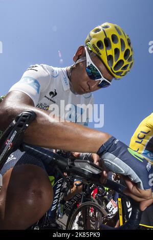 Ruben Plaza Moilina of team Lampre Merida celebrates on the podium ...