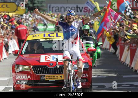 Thibaut Pinot - FDJ crosses the finish line in the Alpe D'Huez Stock ...