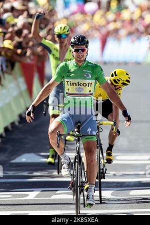 Slovakian Peter Sagan of Tinkoff celebrates after winning the eleventh ...