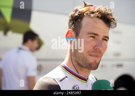 Mark Cavendish (GB) of Team Dimension Data wins the stage in a sprint ...