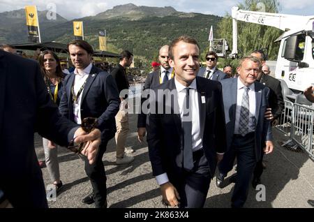 France's President Emmanuel Macron arrives to visit the Vendin-le-Vieil ...