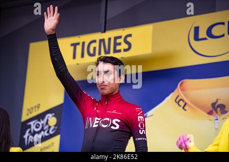 Columbian Egan Bernal for team Ineos the new overall leader of the Tour ...