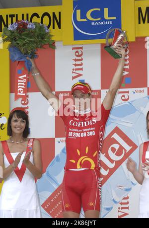 Sylvain Chavanel celebrates winning stage 19 of the Tour de France as ...