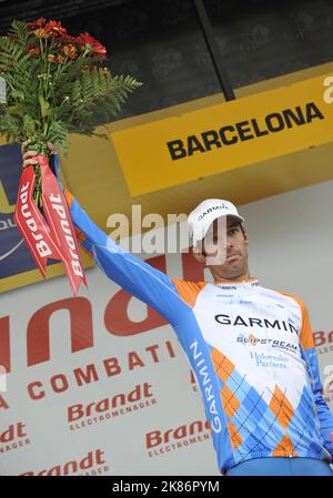 Garmin-Slistream's David Millar on the podium after being awarded most ...