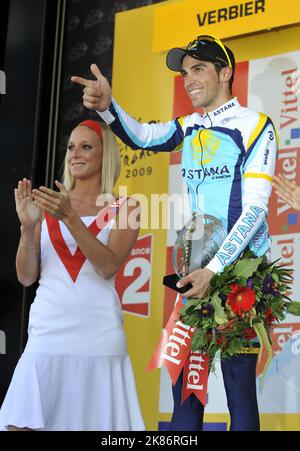Alberto Contador Team Astana wins stage 15 taking his prize on the ...