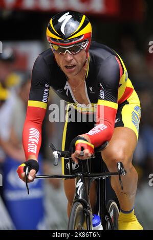 Quick Step's Stijn Devolder competing during the Individual Time Trials ...