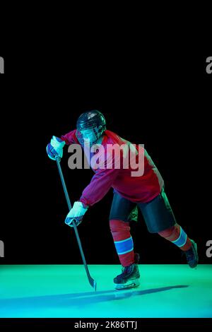 Counterattack. Professional male hockey player training in special ...