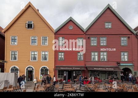 The beautiful facades of the historical Bryggen wooden buildings in ...