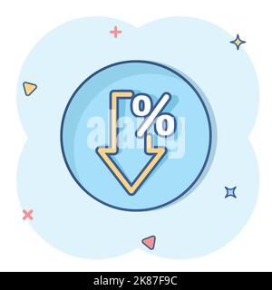 Decline arrow icon in comic style. Decrease cartoon vector illustration on white isolated ...