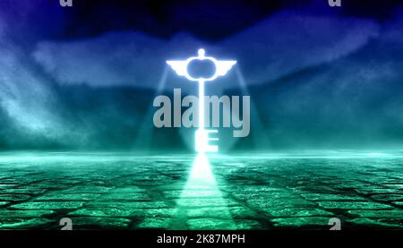 Concrete dark room with Key light door. creative door concept of ...