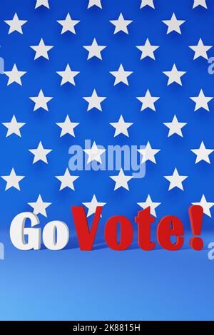 Go Vote sign 3d rendering USA national flag stars blue background ...