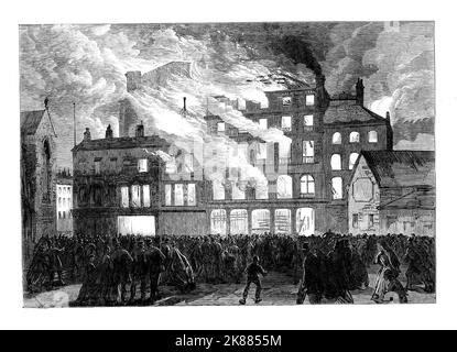 An old engraving of a steam-powered fire engine. It is from a Victorian ...