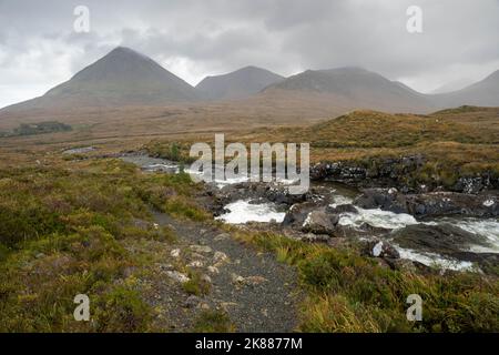 A view of stream running through the Cuillin mountains on the Isle of ...