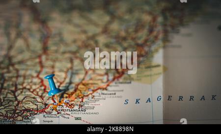 Kristiansand, Norway. Blue pinhead on map Stock Photo - Alamy