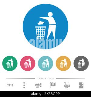 Tidy man solid white flat icons on color rounded square backgrounds. 6 ...